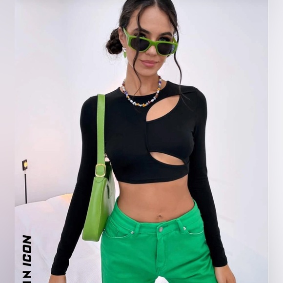 SHEIN | Tops | Shein Black Cutout Crop Top | Poshmark